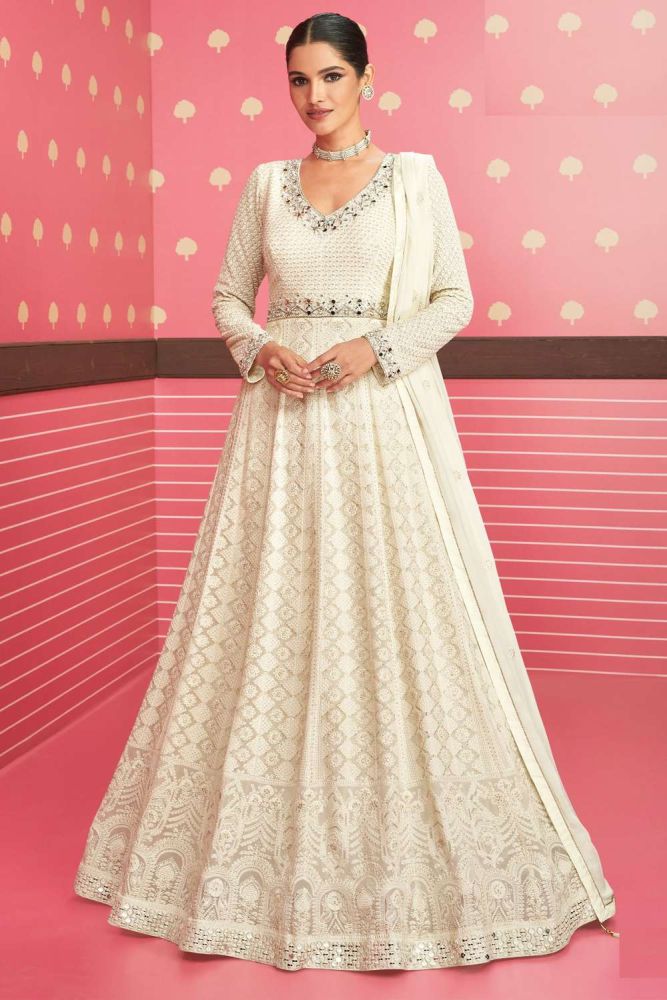White anarkali dress store